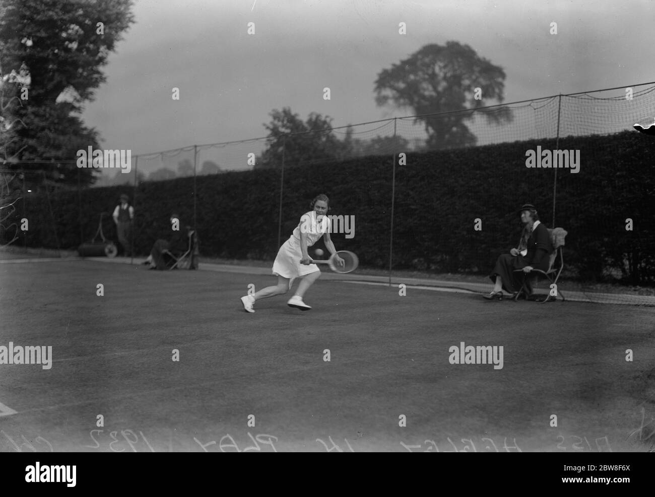 Wightman Cup trials at WImbledon . Miss Heeley in play . 1 June 1932 ...