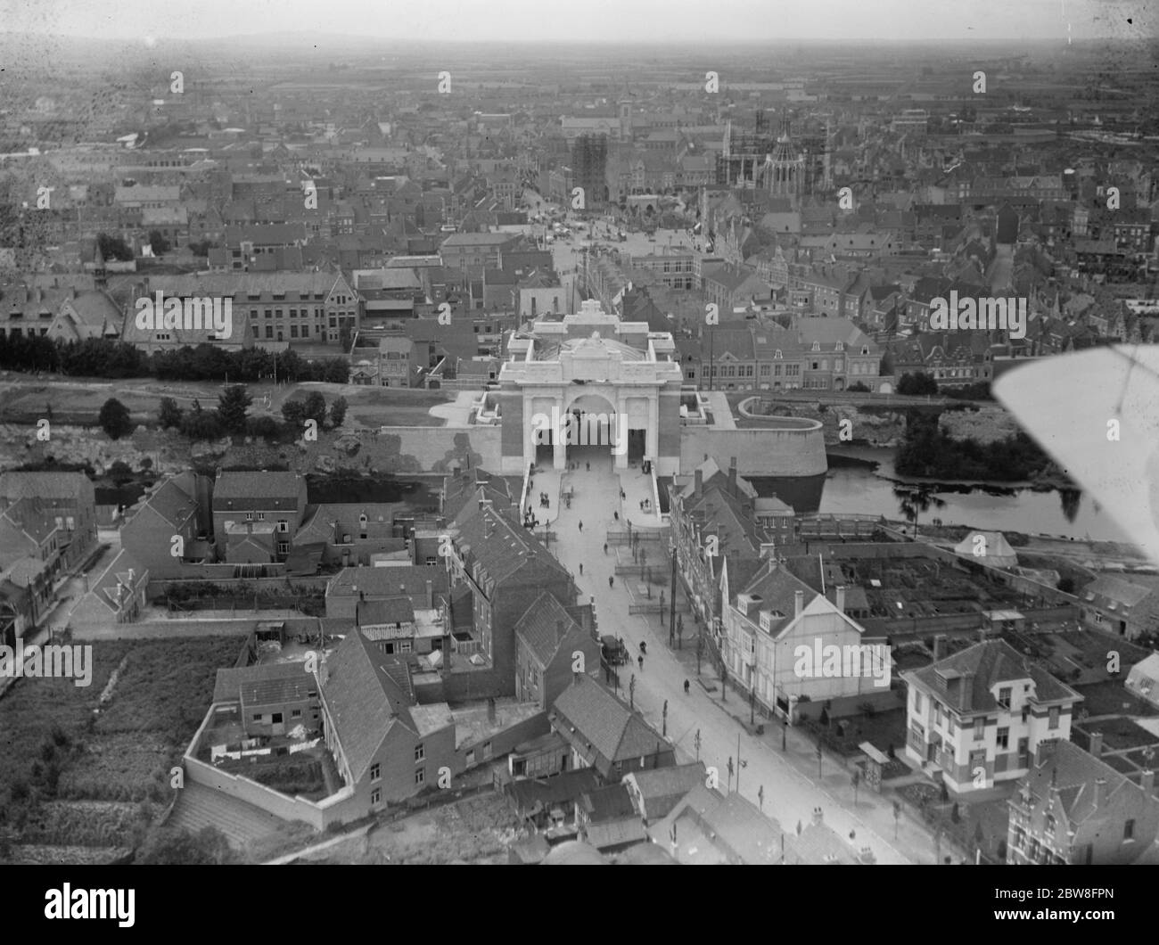 Menin Gate memorial unveiled at Ypres , Belgium . An aerial view of ... Menin Gate memorial unveiled at Ypres , Belgium . An aerial view of ...
