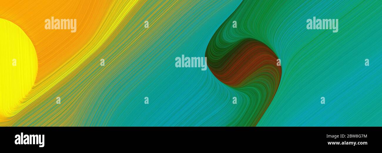 abstract surreal designed horizontal banner with golden rod, dark cyan ...