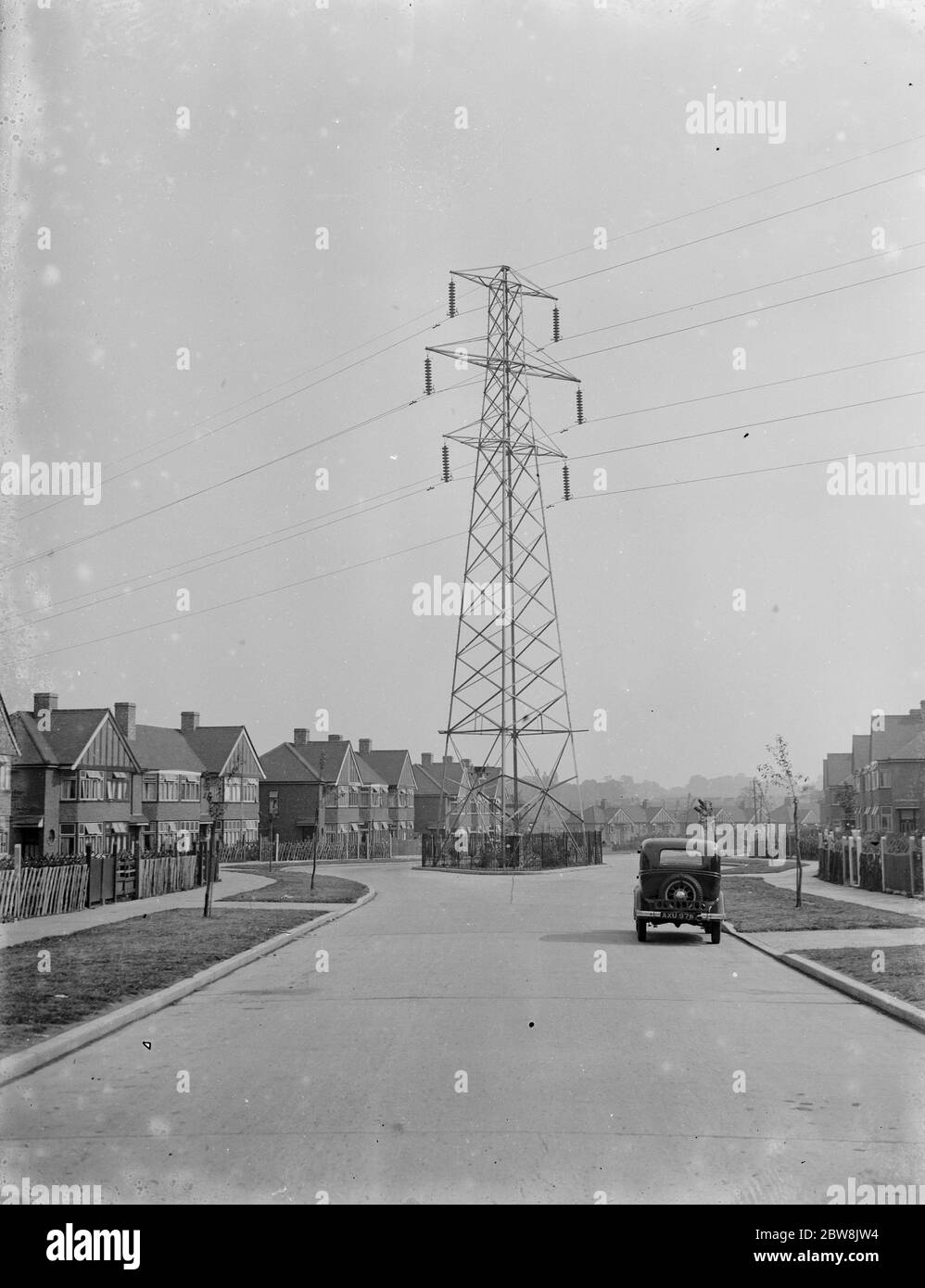 Pylons in street in Sidcup . 1935 Stock Photo - Alamy