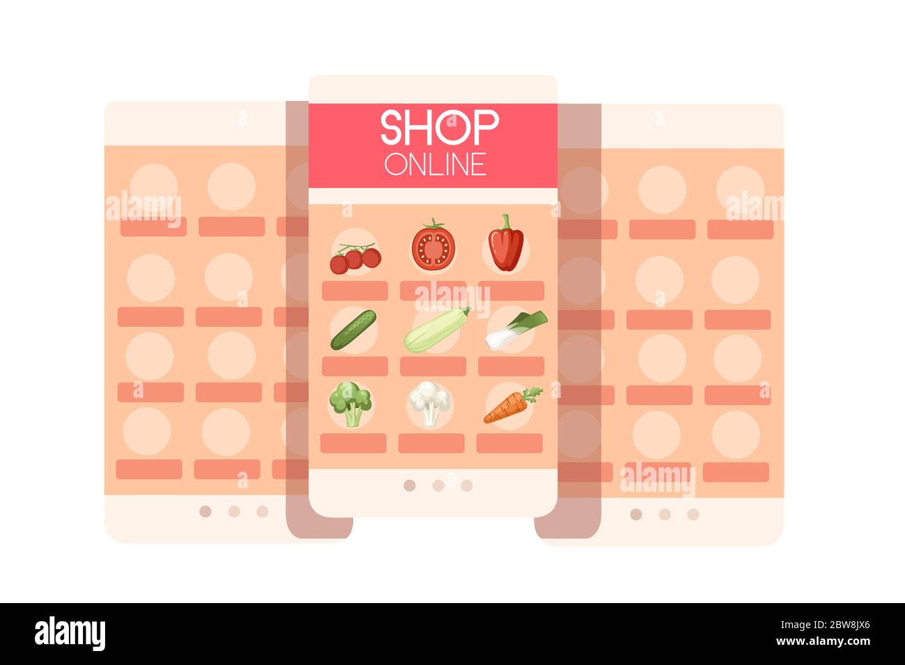 Mobile app design with online fresh vegetables shop modern shop app on ...