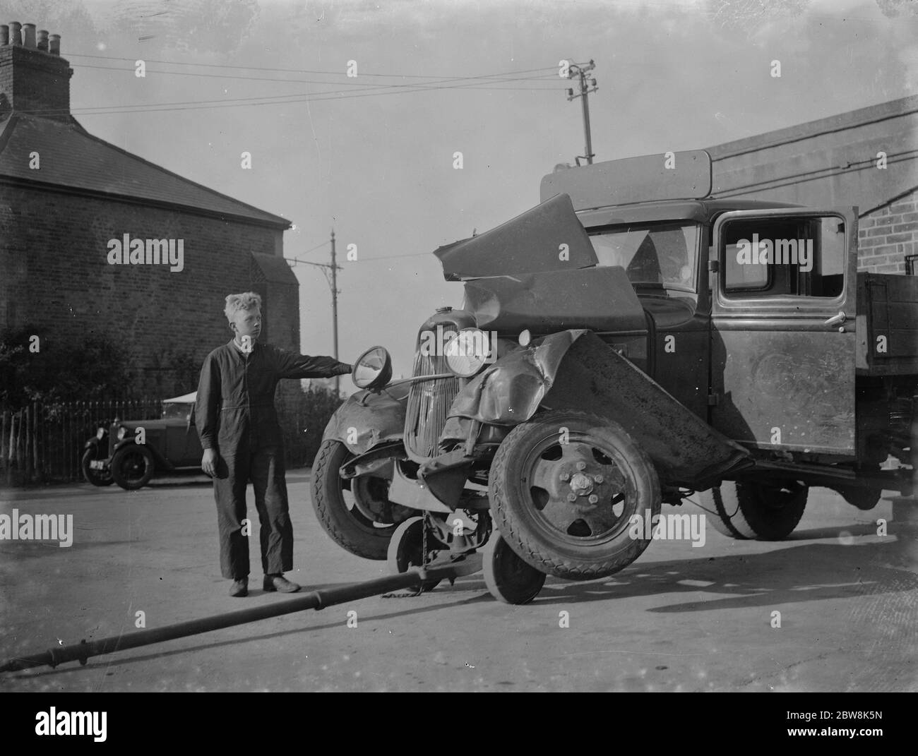 Damaged lorry after a crash with an ambulance in Dartford . 1935 Stock ...