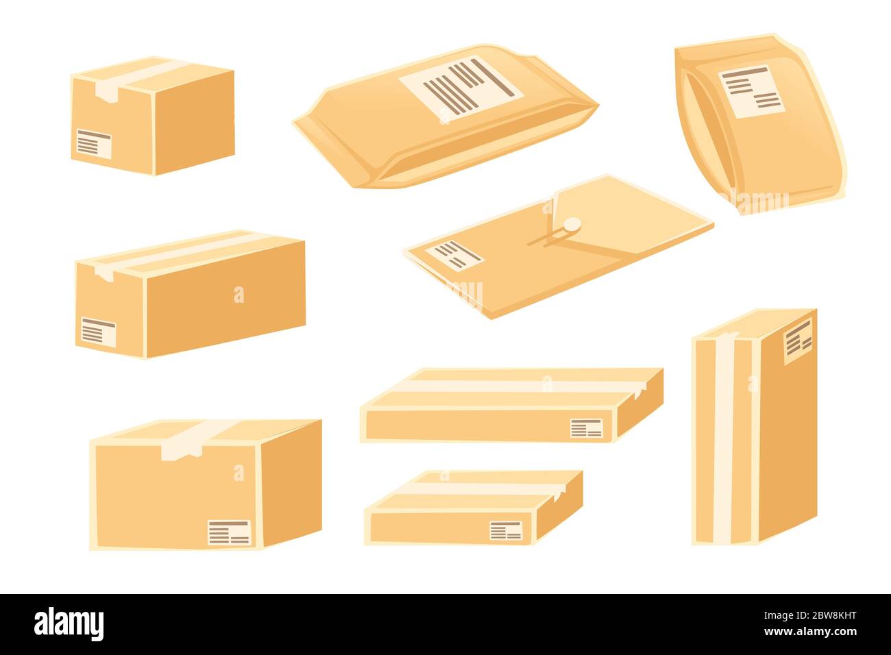Set of different parcel packaging box set cardboard material flat ...