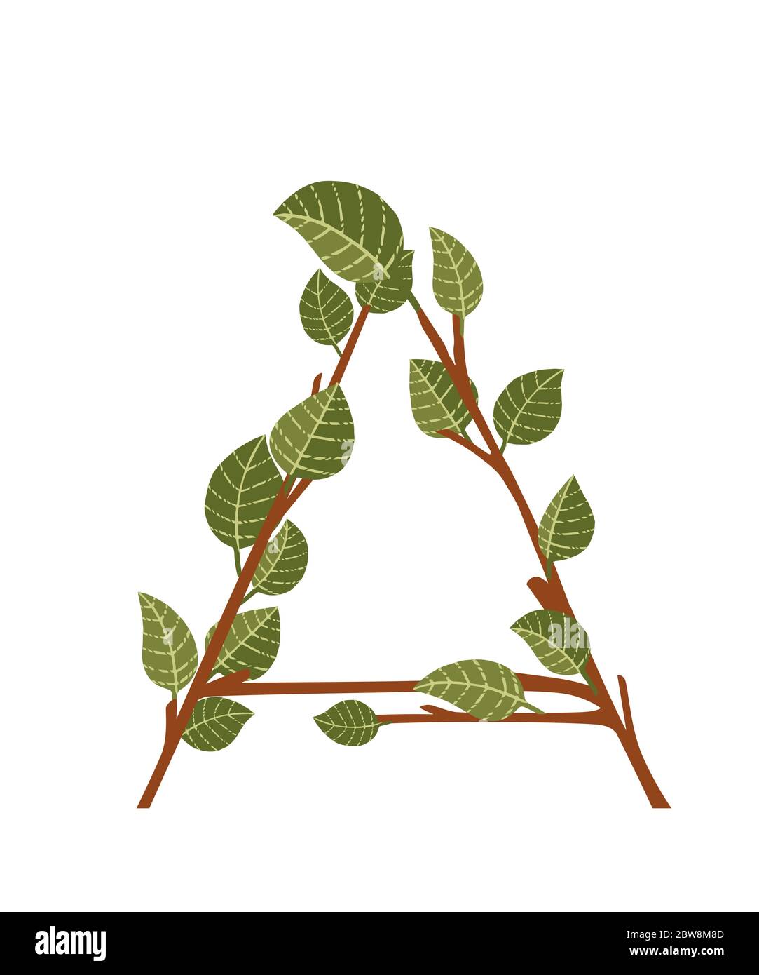 Letter A brown tree branches with green leaves eco font flat vector ...