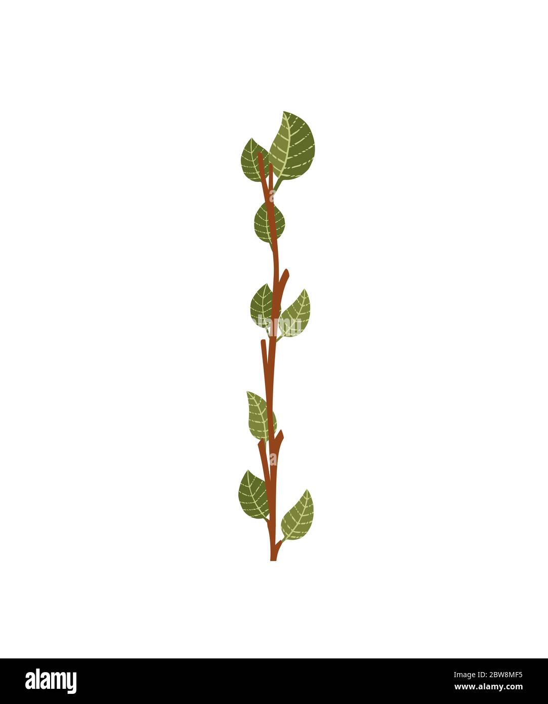 Letter I brown tree branches with green leaves eco font flat vector ...