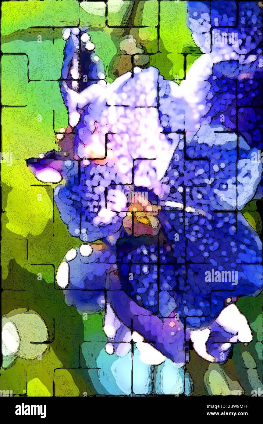 Illustration shows an abstract orchid design with tiles outlined in ...