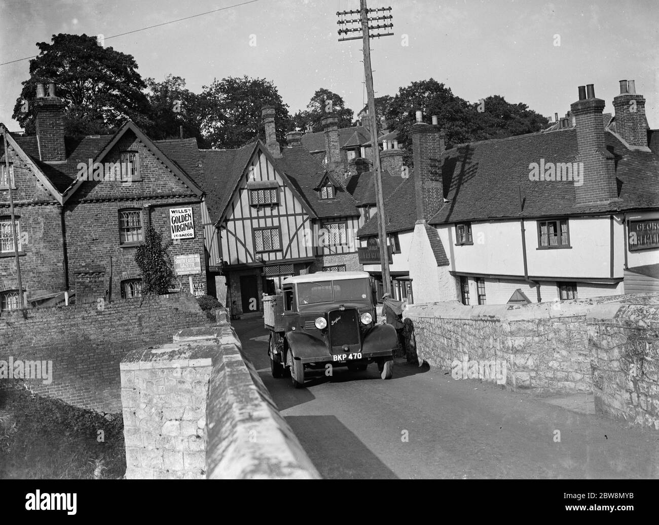 A lorry crossing the stone bridge at Aylesford , Kent . 1935 Stock ...
