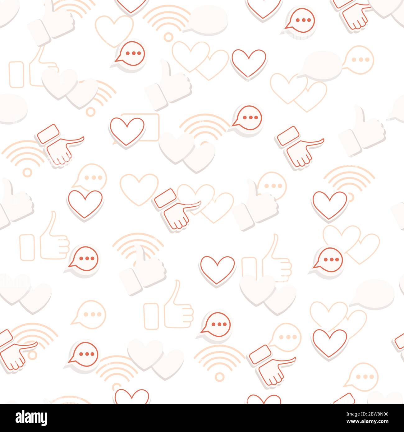 Seamless pattern with hearts likes thumbs up social media platform flat ...