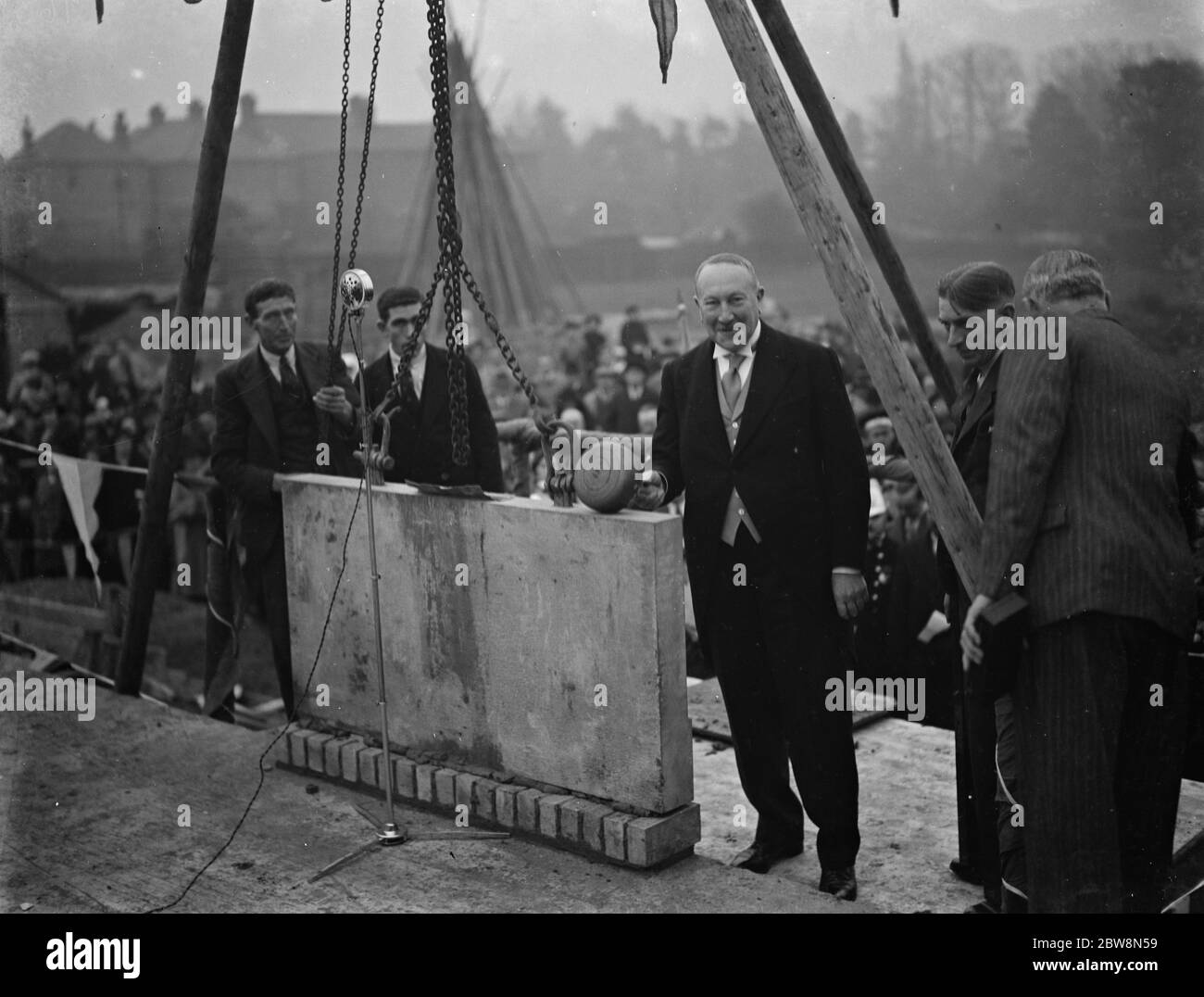 Mr E W Meyerstein , the High Sherrif of Kent , laying the foundation ...