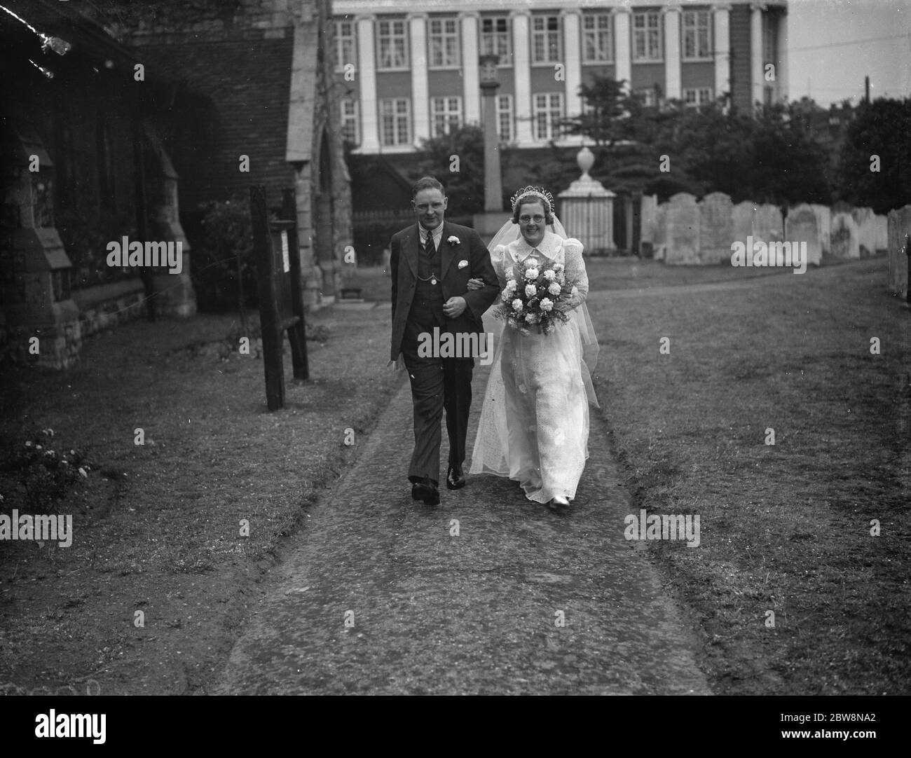 The wedding of H Meyers and E Withnell . The bride and her father ...