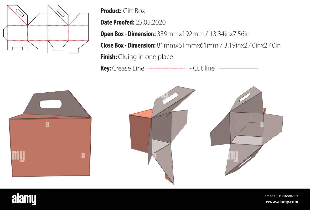 Gift box packaging design template gluing die cut - vector Stock Vector ...