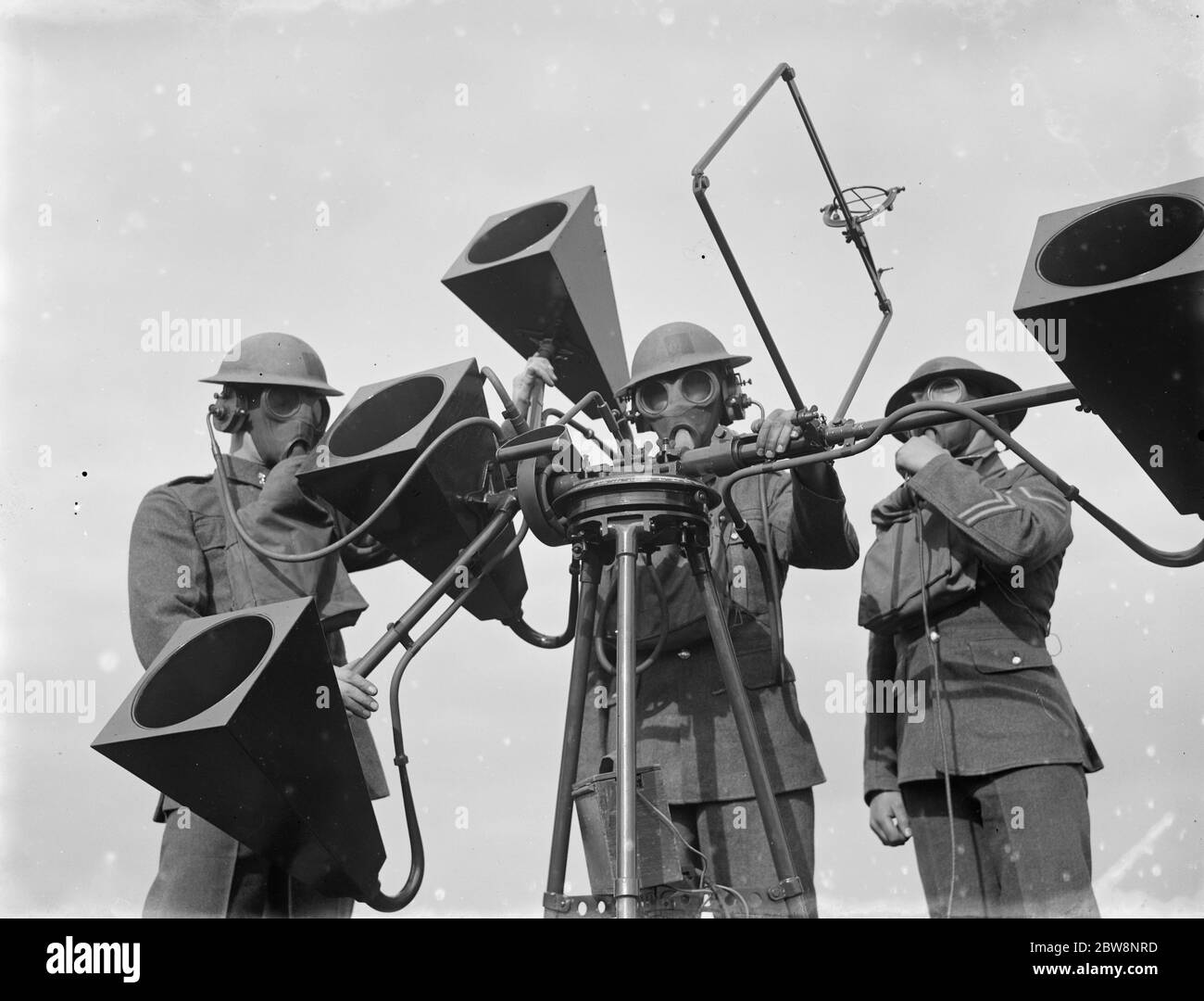 An anti aircraft sound device locator being used . 1936 Stock Photo - Alamy