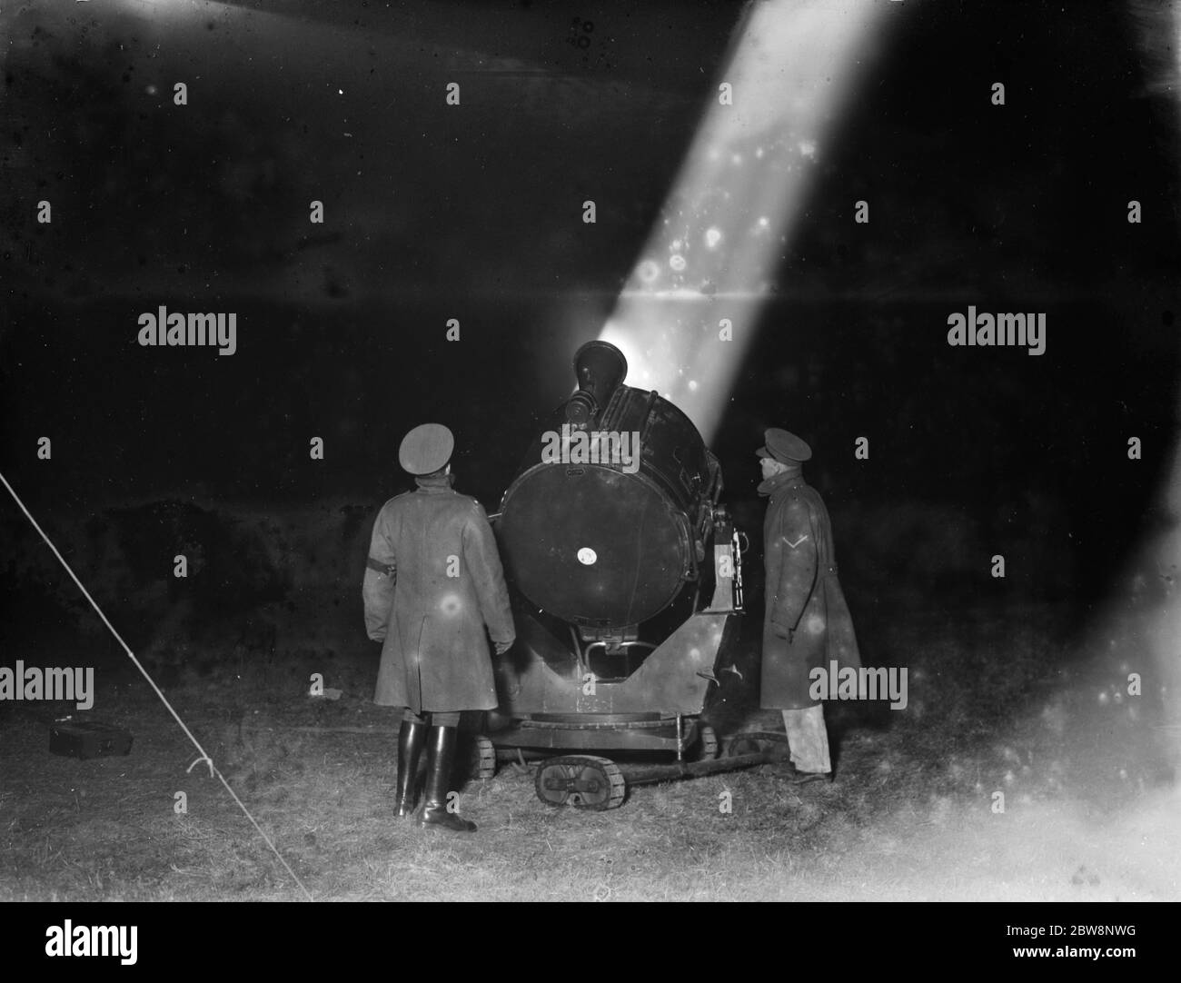 An anti aircraft searchlight at night . 1936 Stock Photo - Alamy