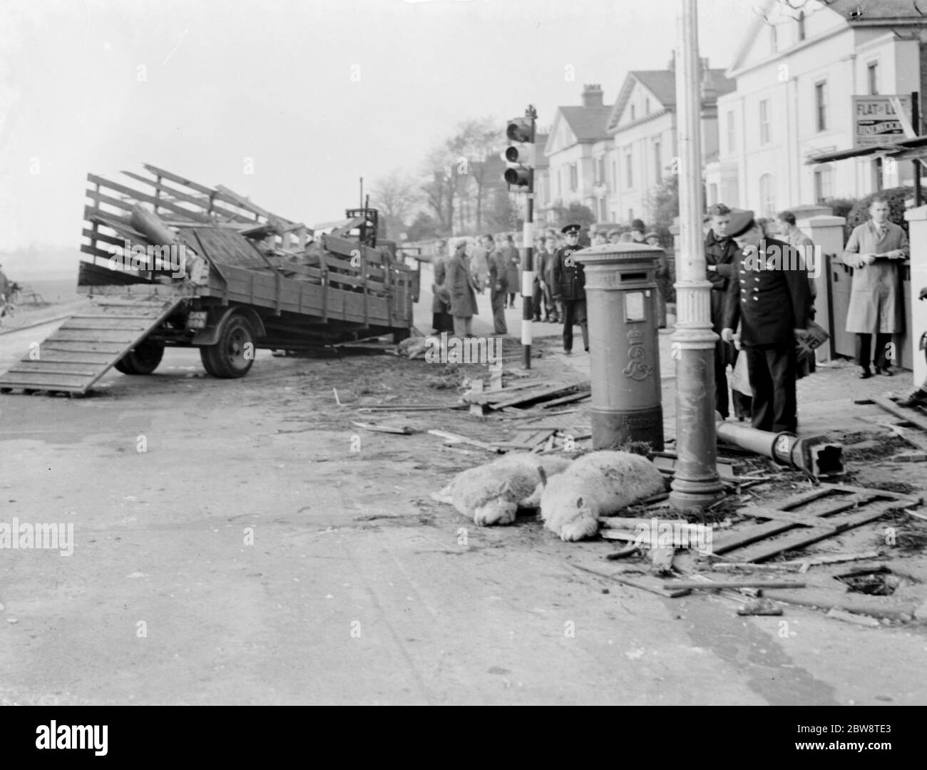 The site of an accident involving a sheep truck in Blackheath , London ...
