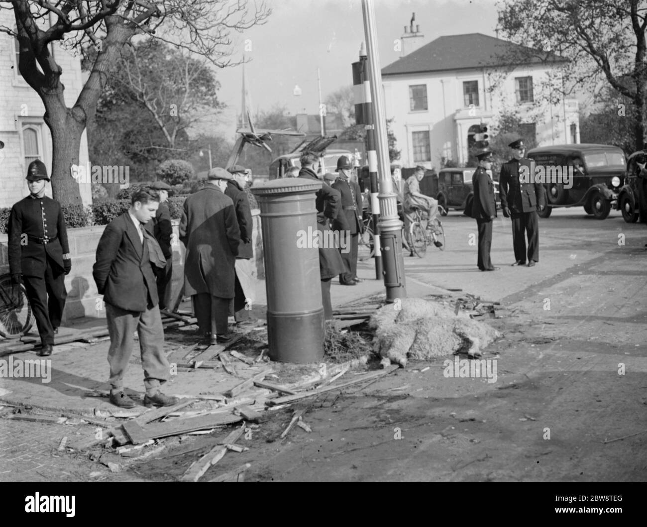The site of an accident involving a sheep truck in Blackheath , London ...