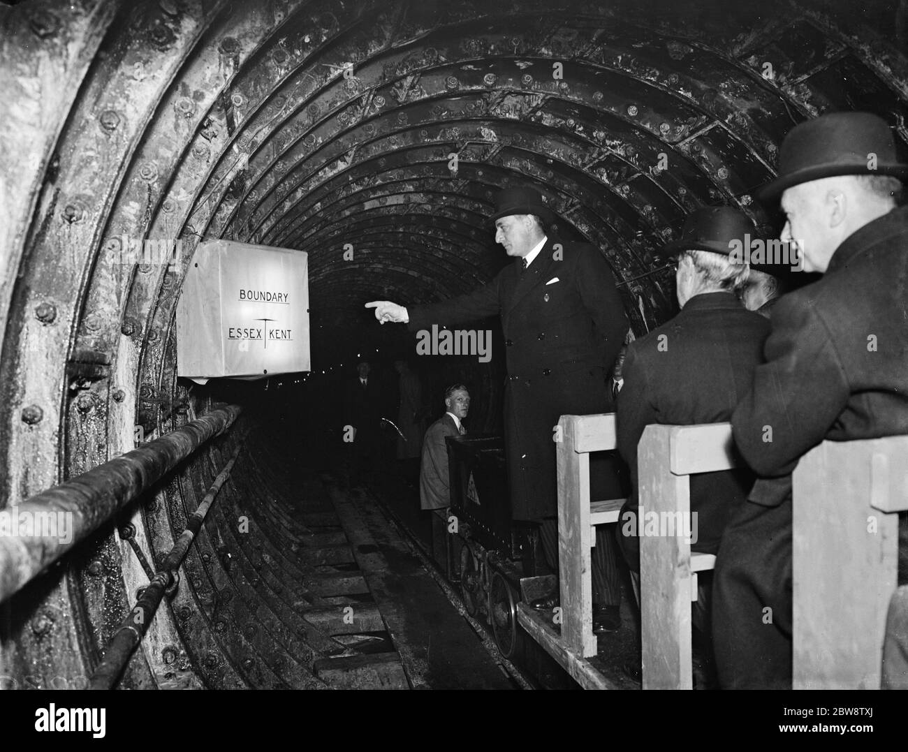 The construction of the Dartford Tunnel , where recently a pilot tunnel ...