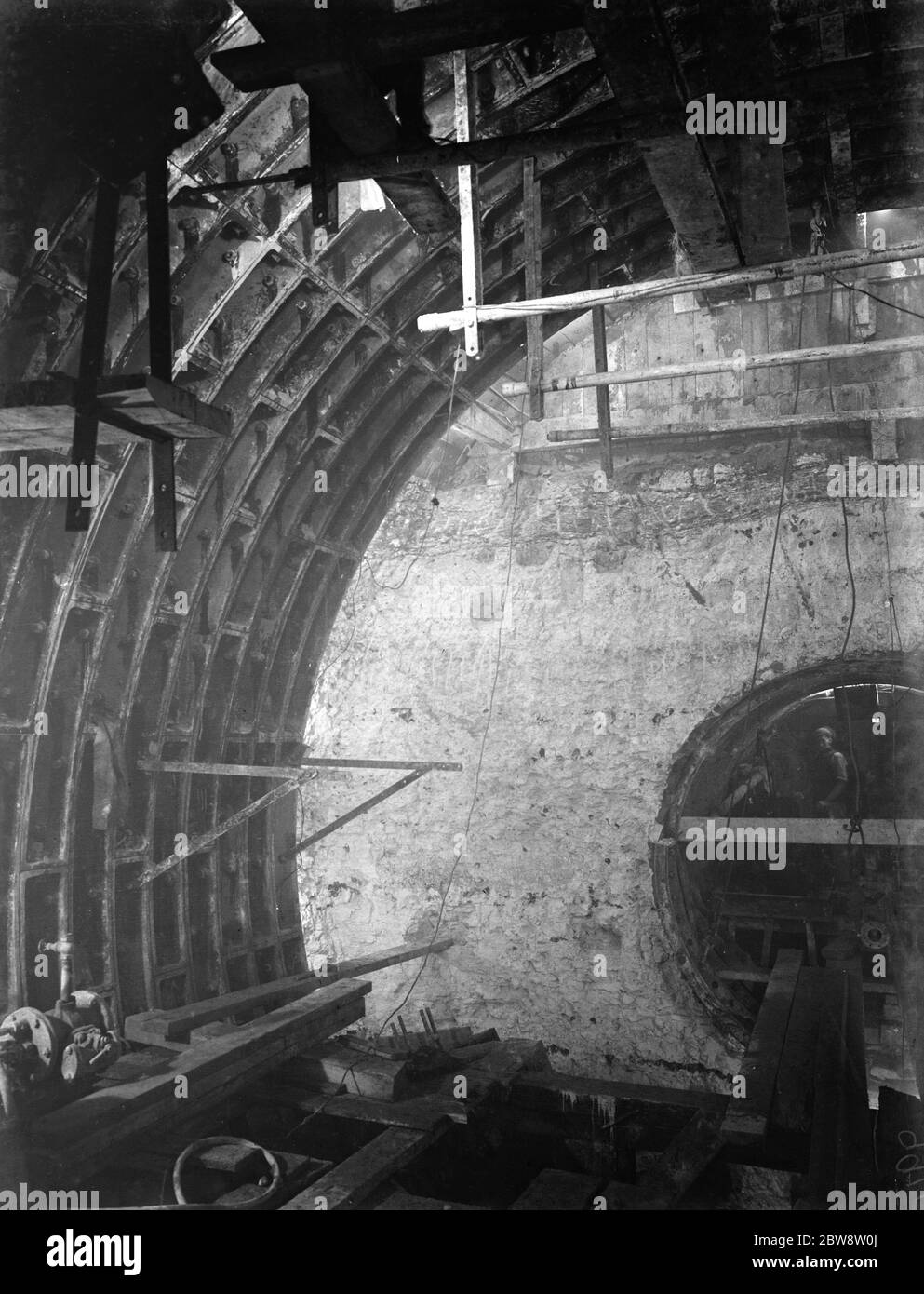 The construction of the Dartford Tunnel , where recently a pilot tunnel ...