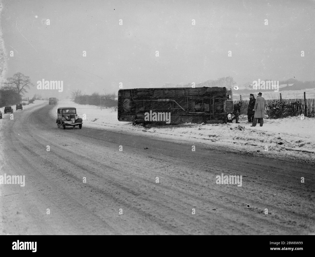 A coach crashed in wintry conditions in Dartford , Kent . 1938 Stock ...