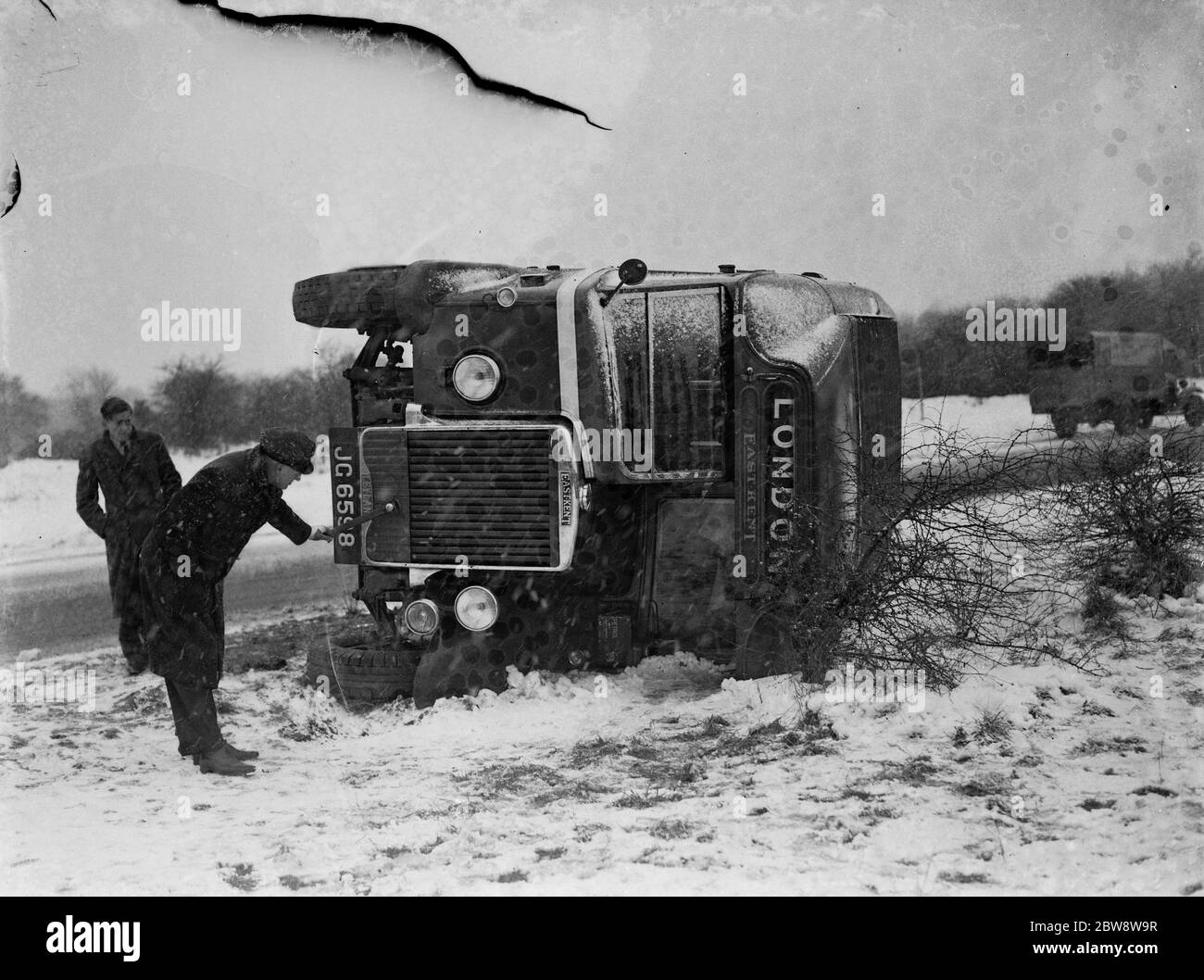 A coach crashed in wintry conditions in Dartford , Kent . 1938 Stock ...