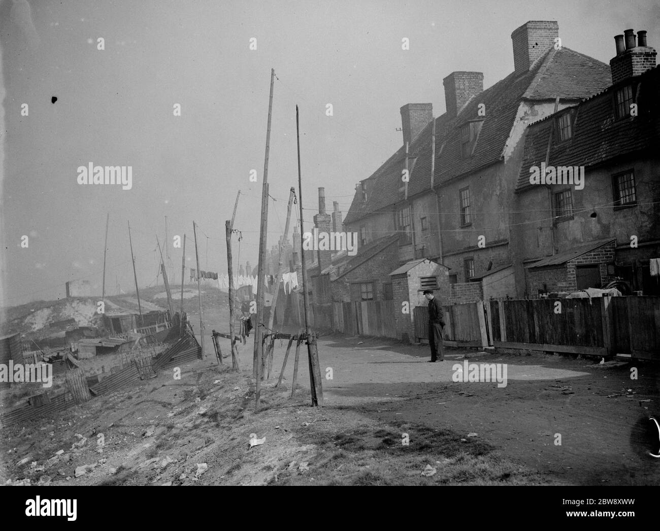 The back view of old cottages at Northfleet , Kent . 1938 Stock Photo ...