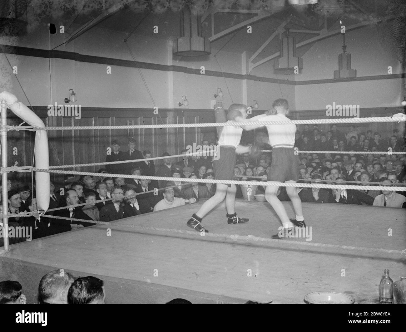 A boys boxing match at Mottingham boys club . 15 April 1939 Stock Photo ...