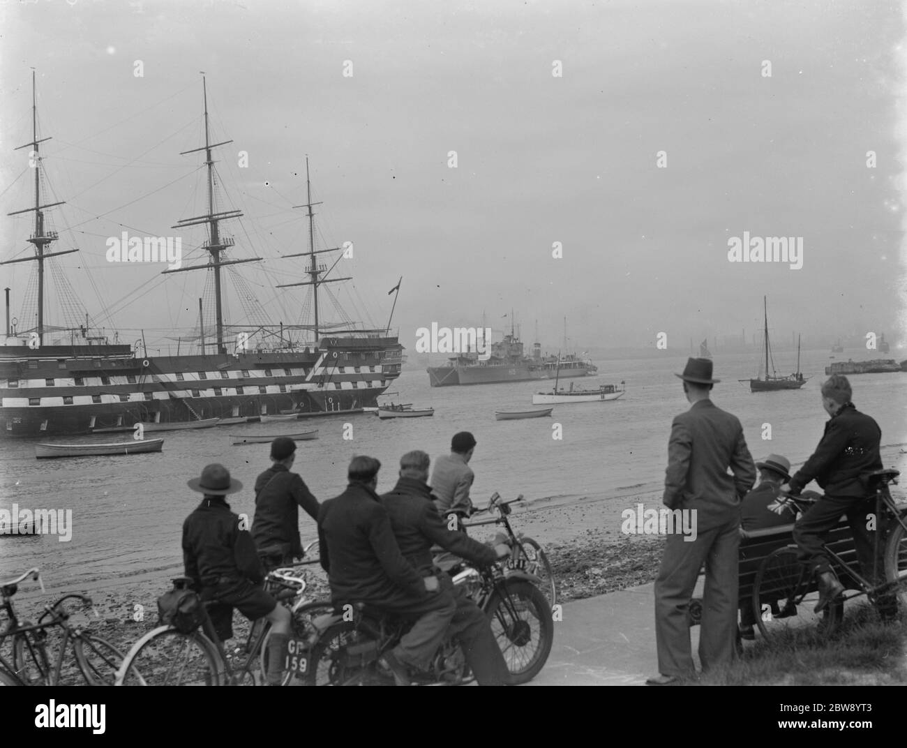 The Home Fleet on the river Thames at Greenhithe , Kent . On the left ...