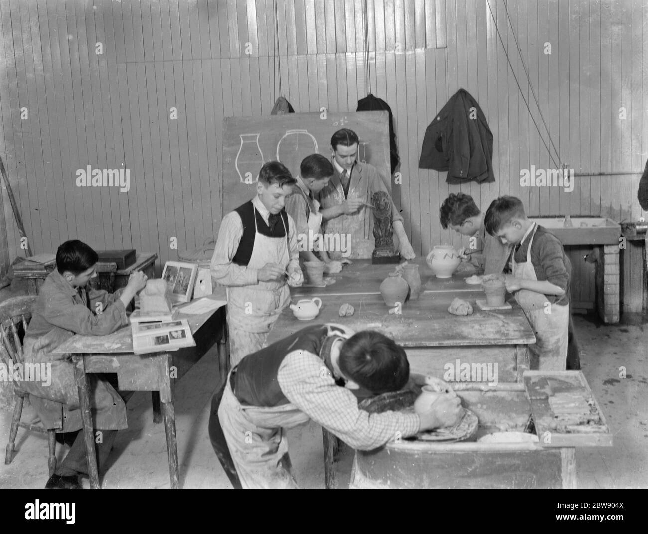 Boys making pottery at Central School in Bexleyheath , Kent . 1937 ...