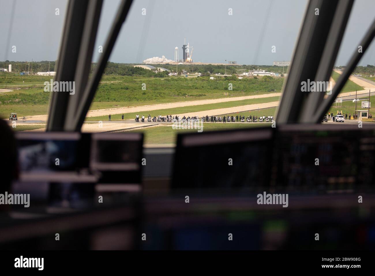 Seen through the windows of firing room four of the Launch Control ...