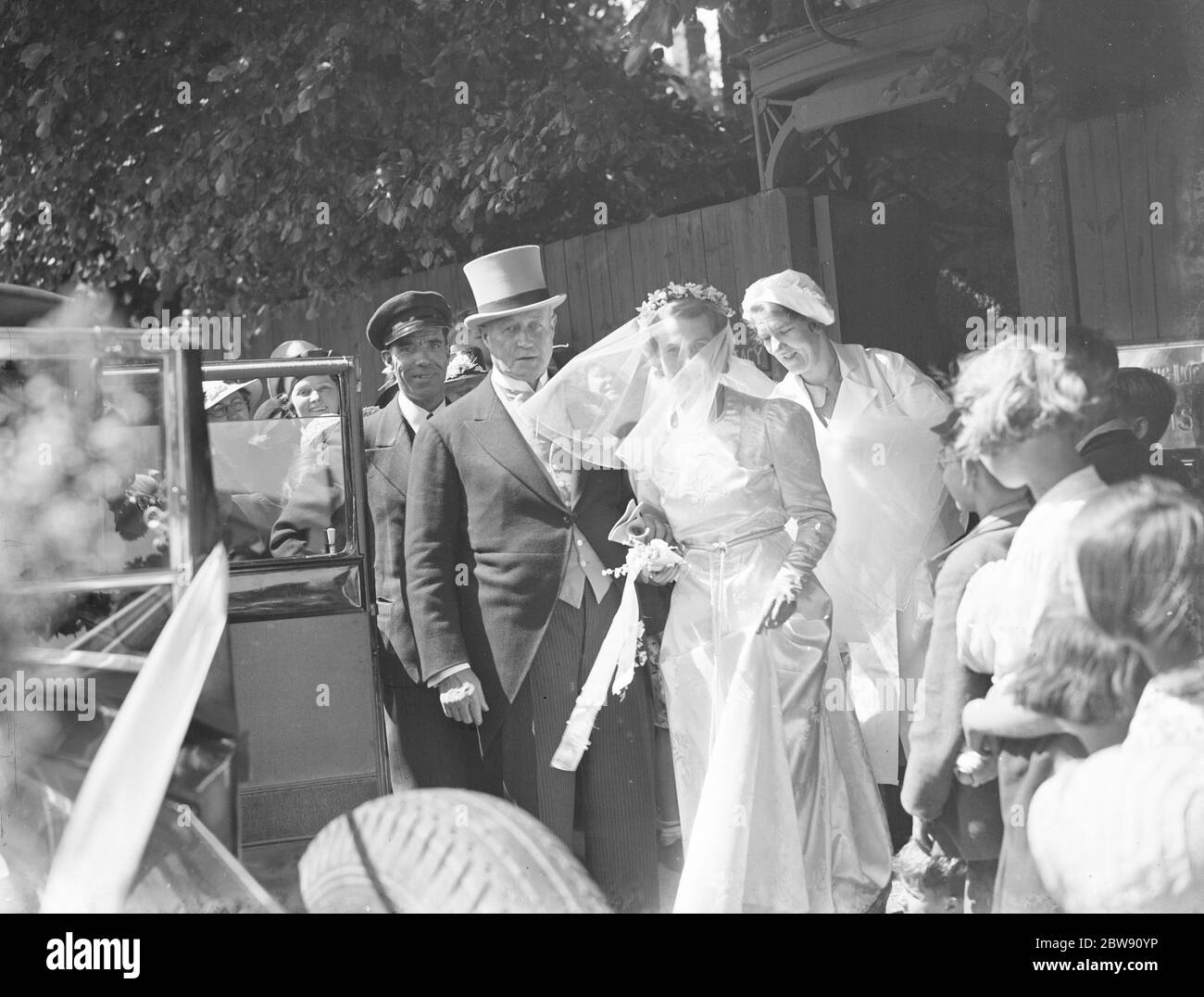 The wedding of Guy Farrr and Mary Stacey in Crayford , Kent . The bride ...