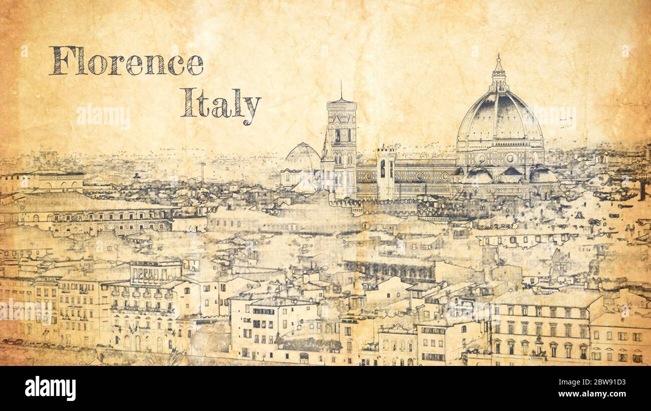 Basilica in Florence, Italy, sketch on old paper Stock Photo - Alamy