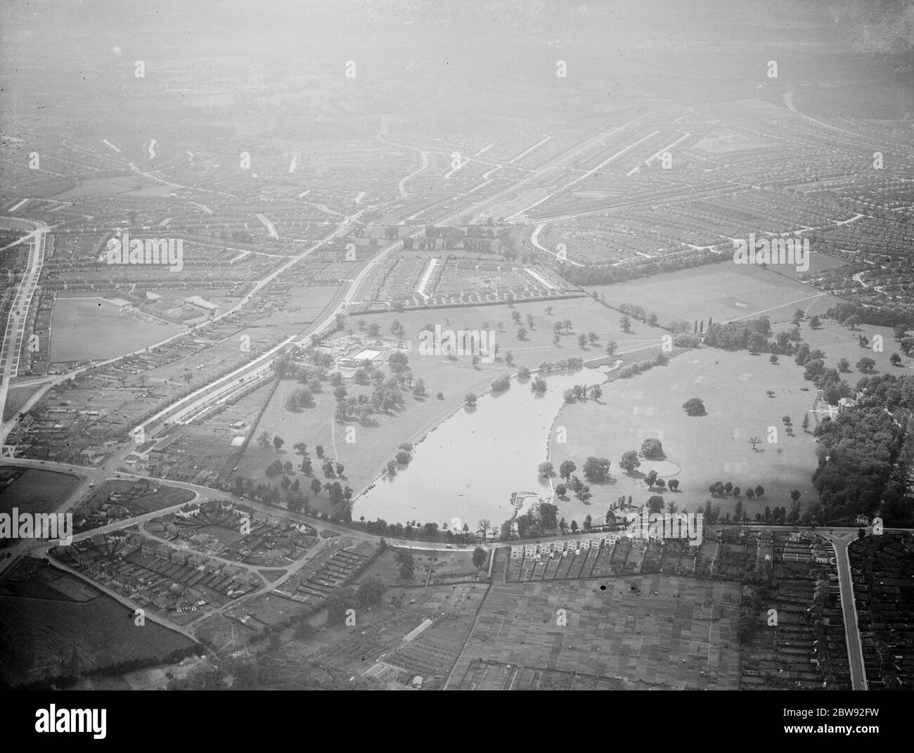 An aerial view of Danson Park and Bexleyheath in Kent . 1939 Stock ...