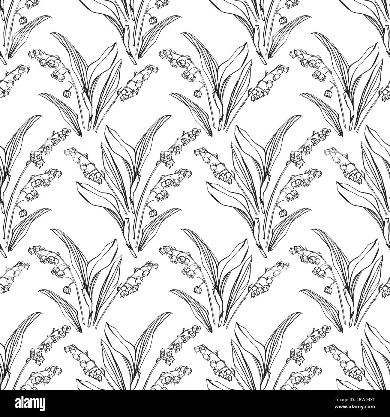 Vector botany lily of the valley repeat pattern, geometric elegant line ...