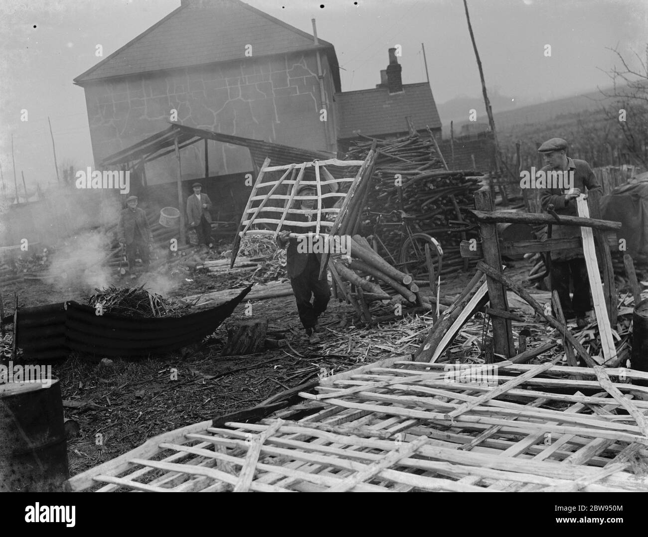 Hurdle making in Cuxton , Kent . 1937 Stock Photo - Alamy