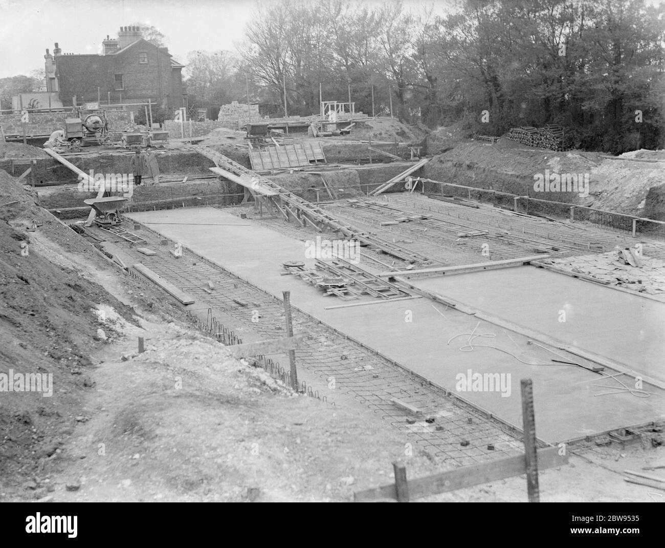 The foundations laid for the Swanscombe baths in Kent . 1936 Stock ...