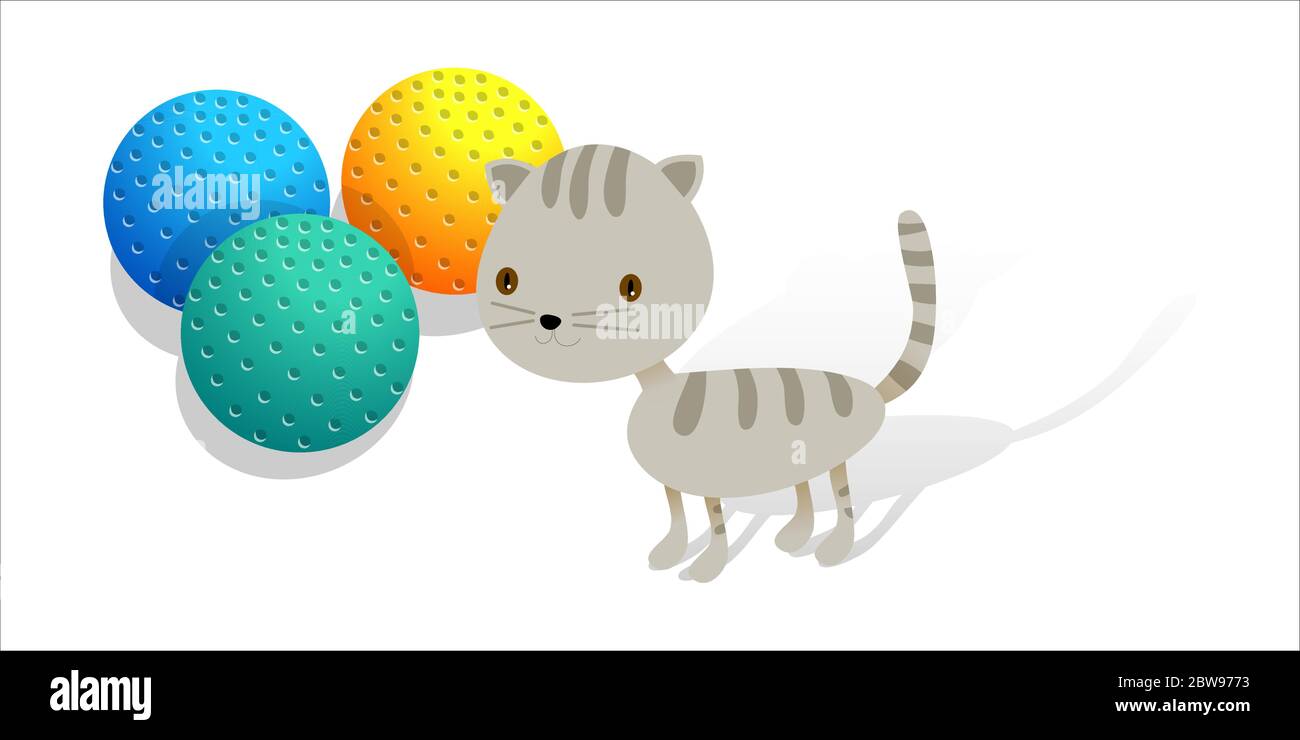 Cartoon cat playing ball yarn hi-res stock photography and images - Alamy
