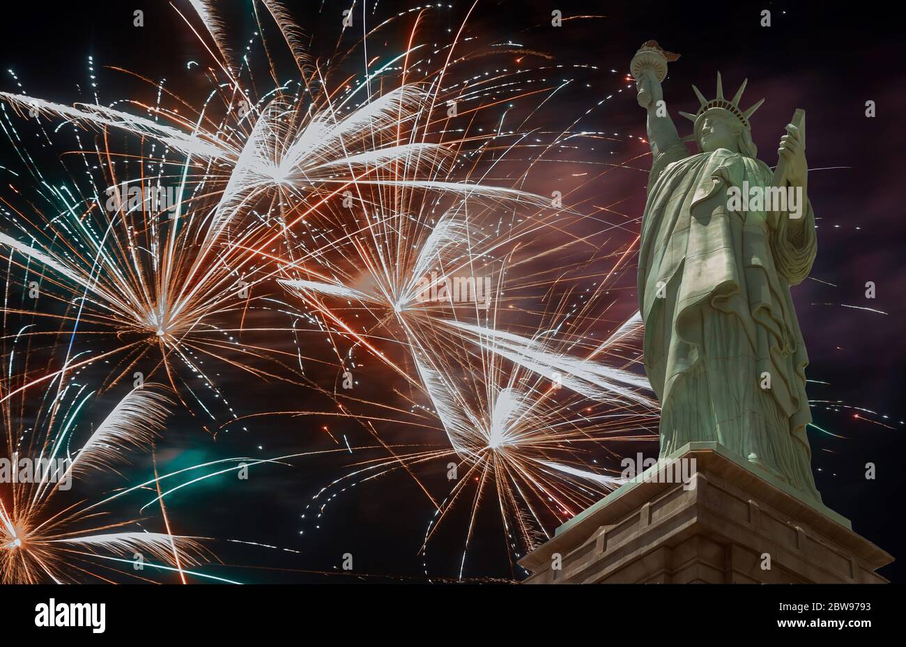 Independence Day celebration fireworks 4th of July on American Statue ...