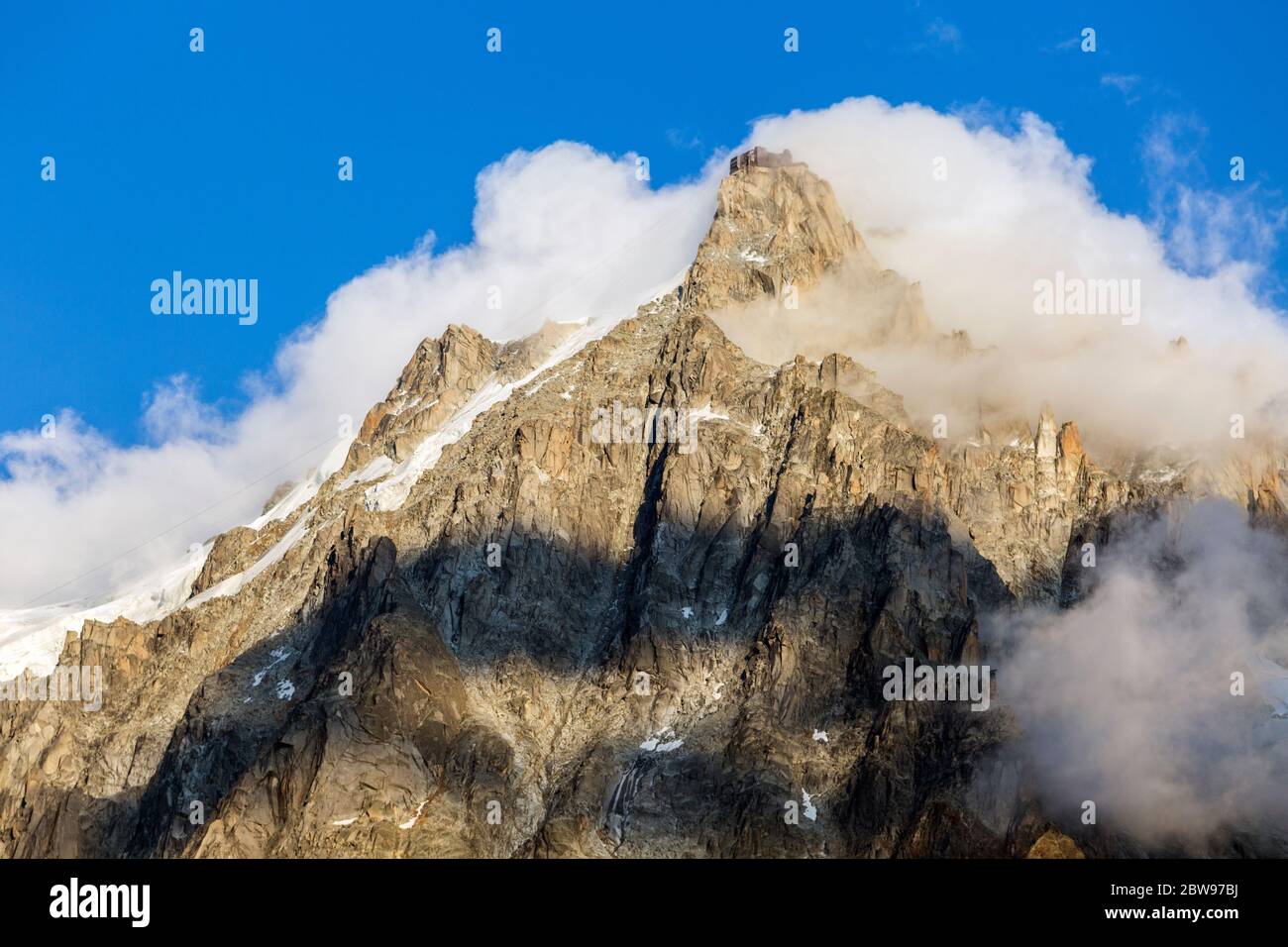 Aiguille du Midi evening view from Chamonix Mont-Blanc in the French ...