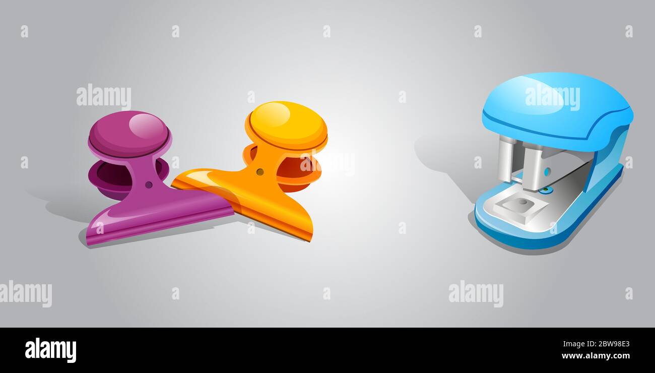 Illustration of clip and stapler, with gray background vector Stock ...