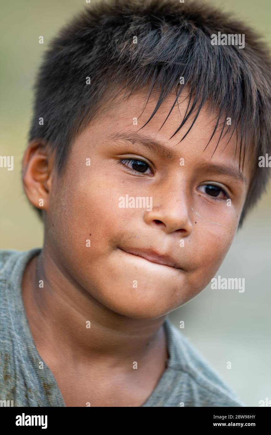 Young Riberenos Boy in Village Shoolhouse in the Peruvian Amazon Stock ...