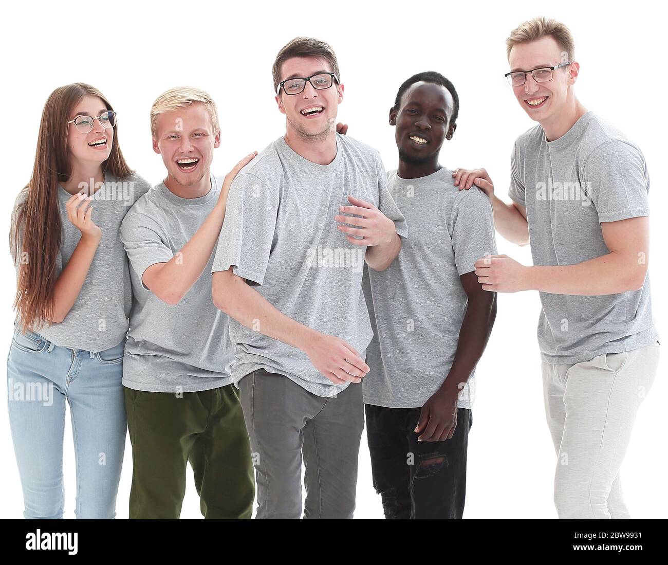 in full growth. group of diverse young people in identical t-shi Stock ...