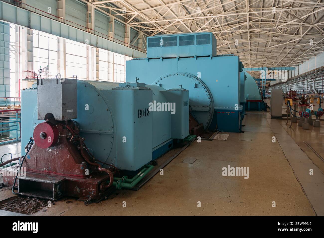 Turbine generator at the machinery room of Nuclear Power Plant Stock ...