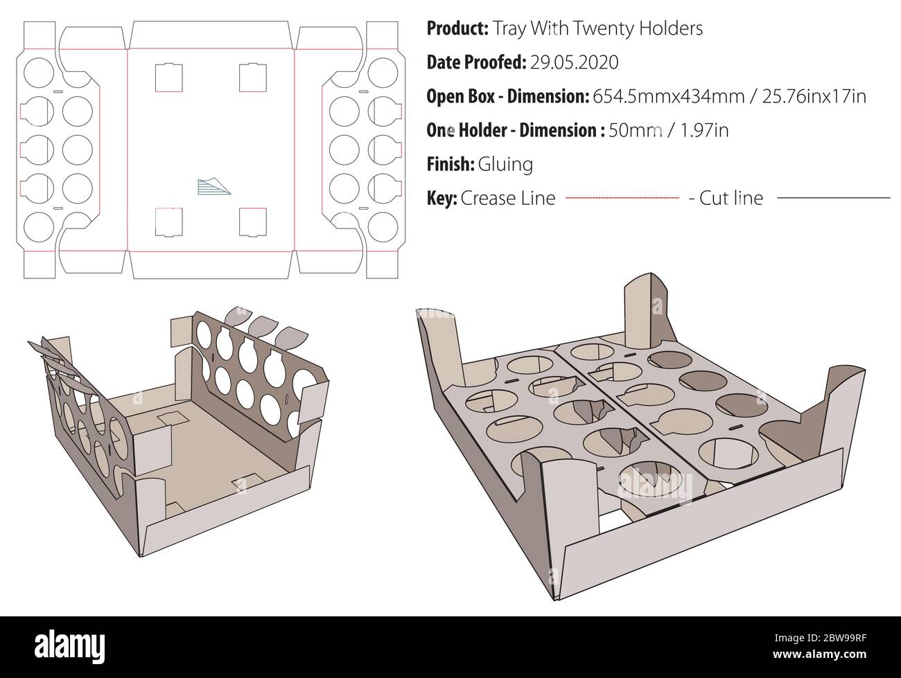 Tray With Twenty Holders packaging design template gluing die cut ...
