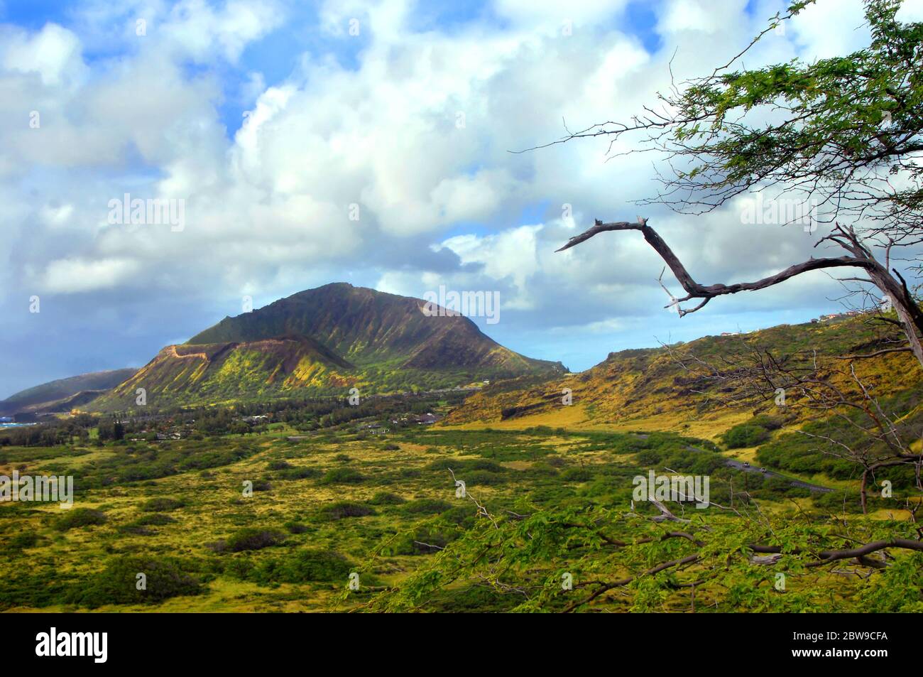 Makapuu Lighthouse trail overlooks Highway 72 which winds around the ...
