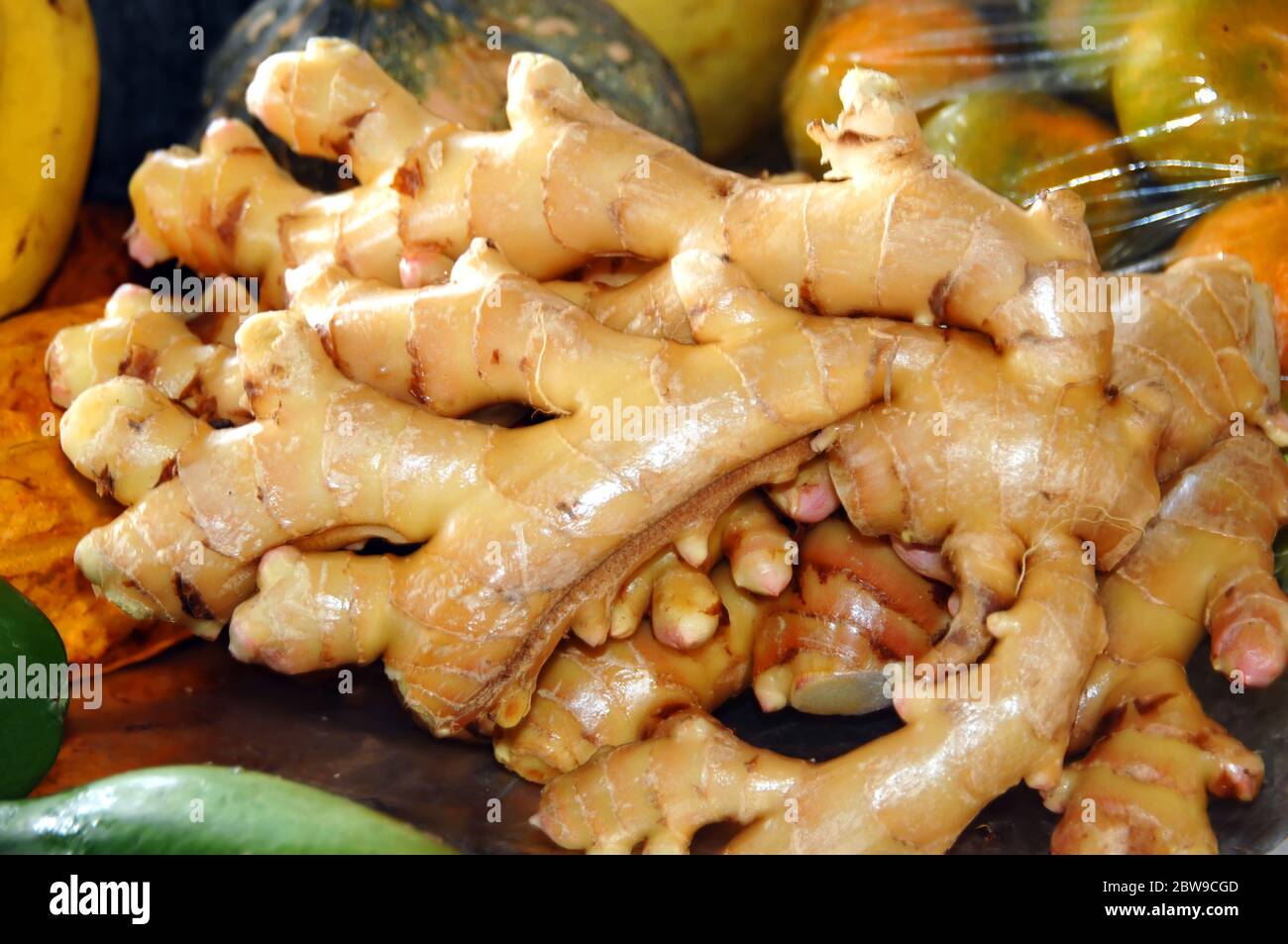 Ginger root sits for sale at the Hilo Farmer's Market on the Big Island ...