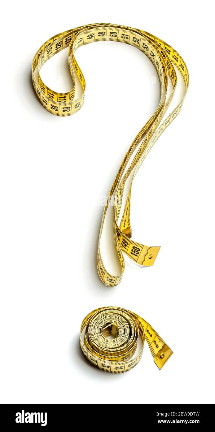 Question mark made of yellow measuring tape isolated on a white ...