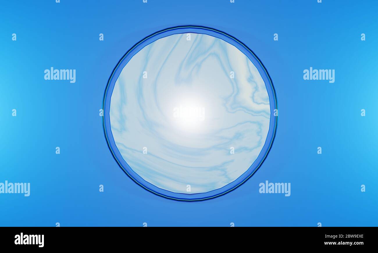 Bright blue background with 3D rendering of metallic, shiny ring around ...