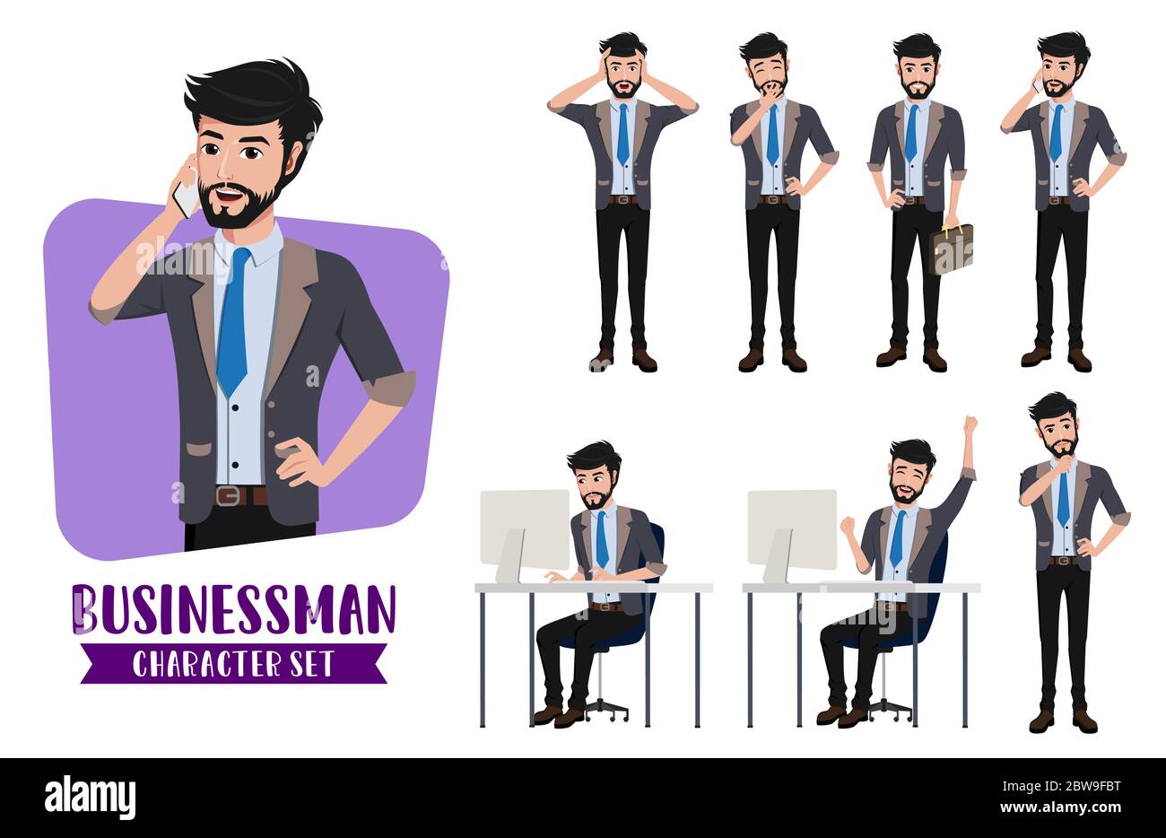 Businessman character vector set. Business male characters office ...