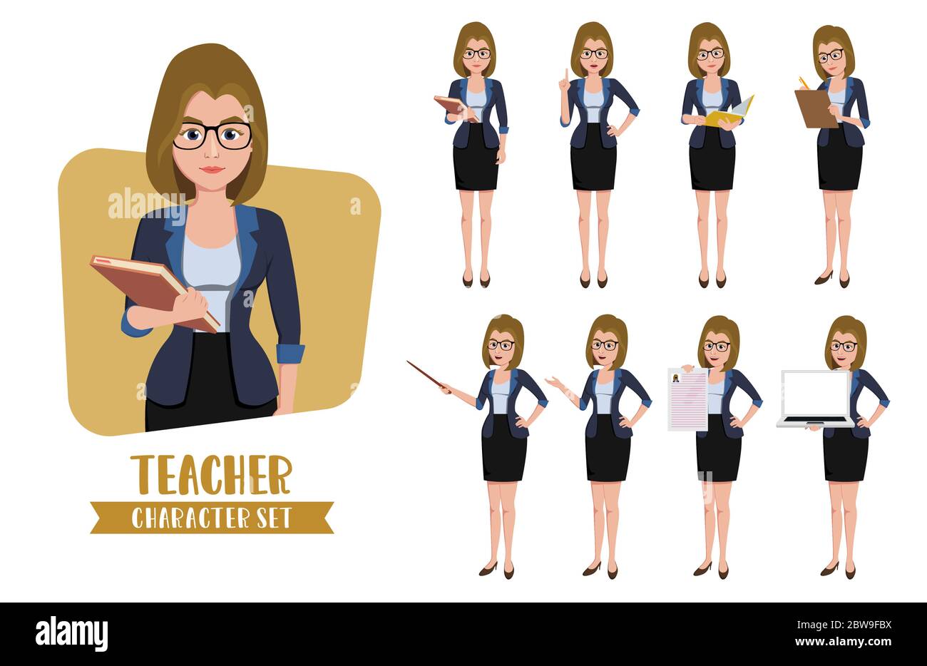 Teacher character vector set. Female teacher characters standing for ...
