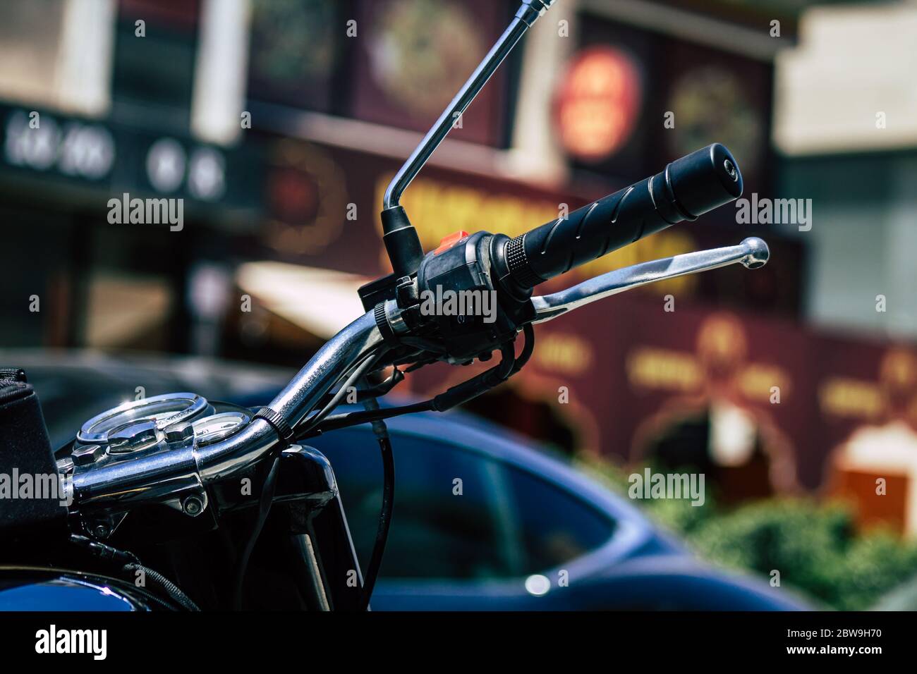 Limassol Cyprus May 30, 2020 Closeup of a Royal Enfield motorcycle ...