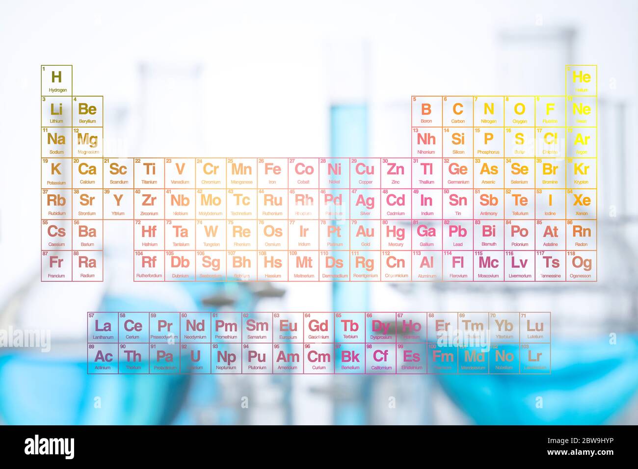 Digital composite with periodic table and laboratory glasswareÂ Stock ...
